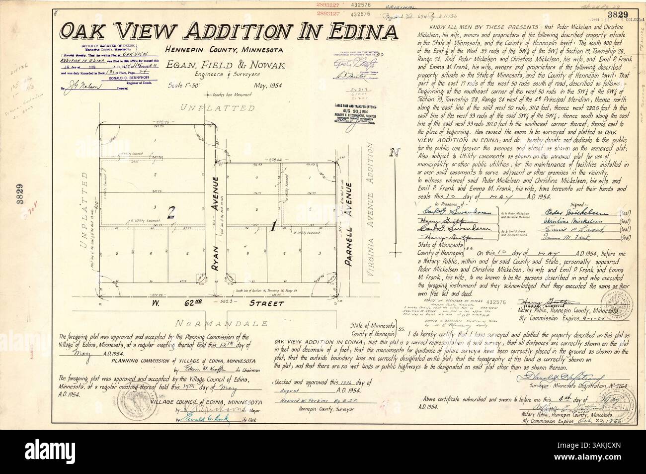 The Oak View Addition in Edina is depicted in this map, showing the ...
