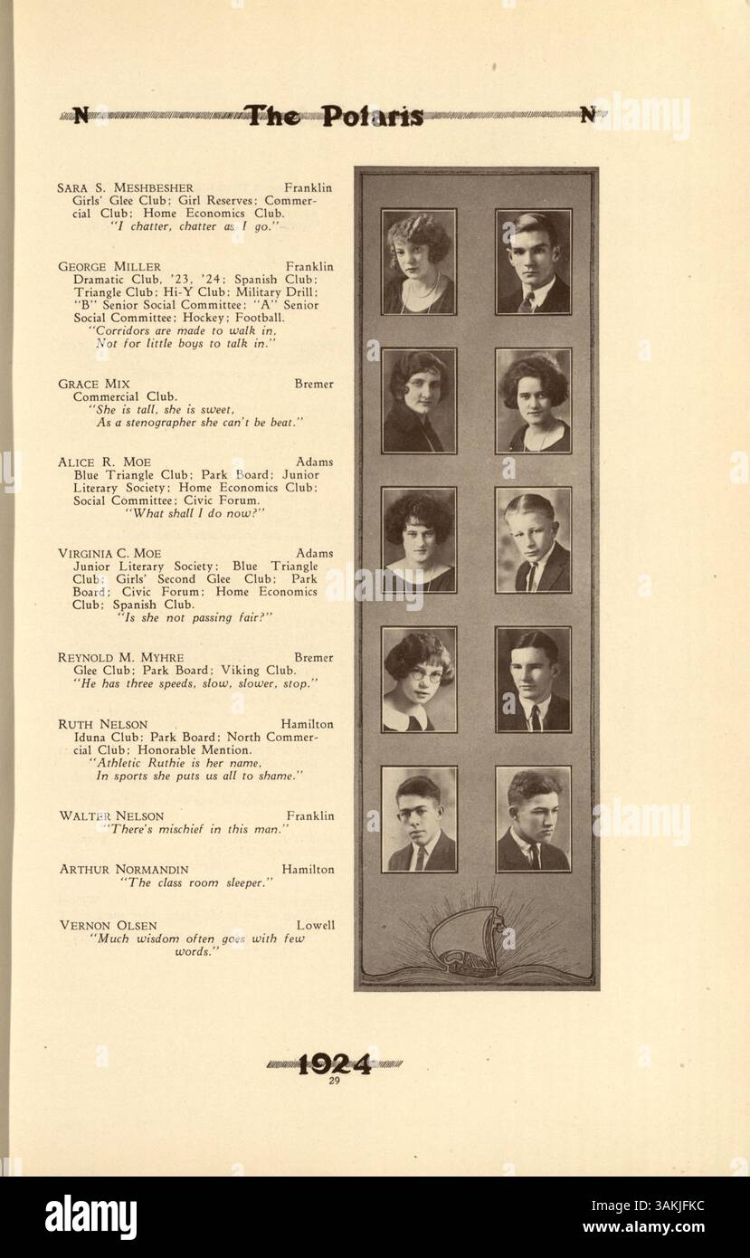 The 1924 edition of Polaris, the North High Yearbook, features students ...
