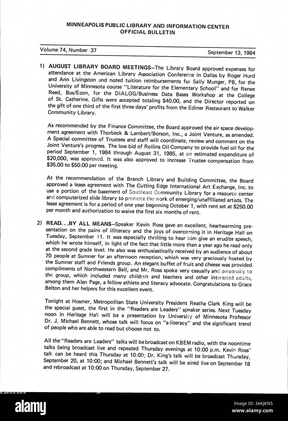 The Minneapolis Public Library Official Bulletin 1984 is a staff ...