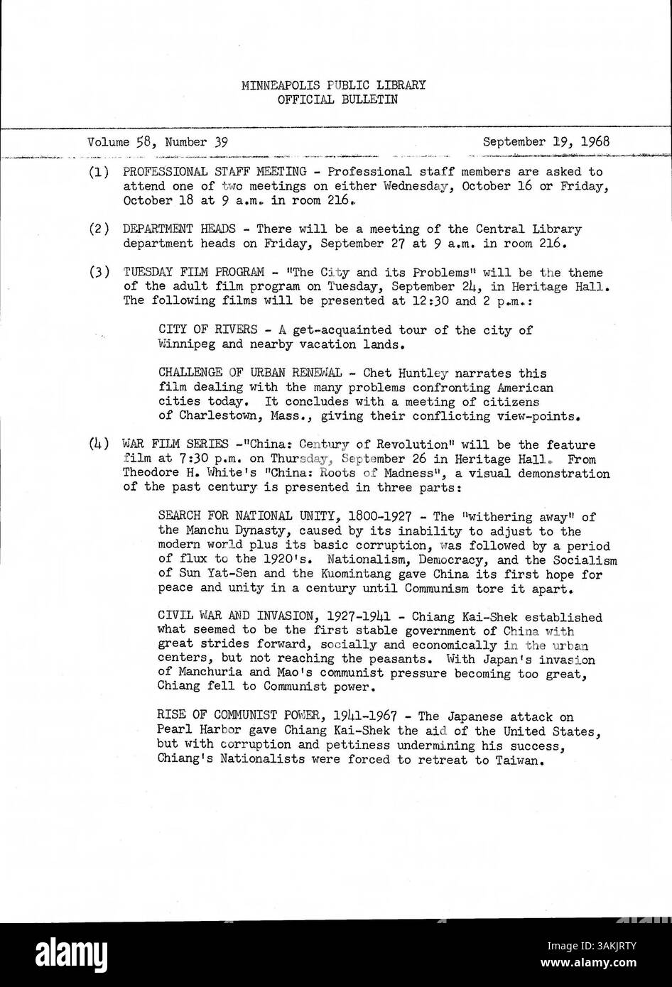 This bulletin from 1968 for employees of the Minneapolis Public Library ...