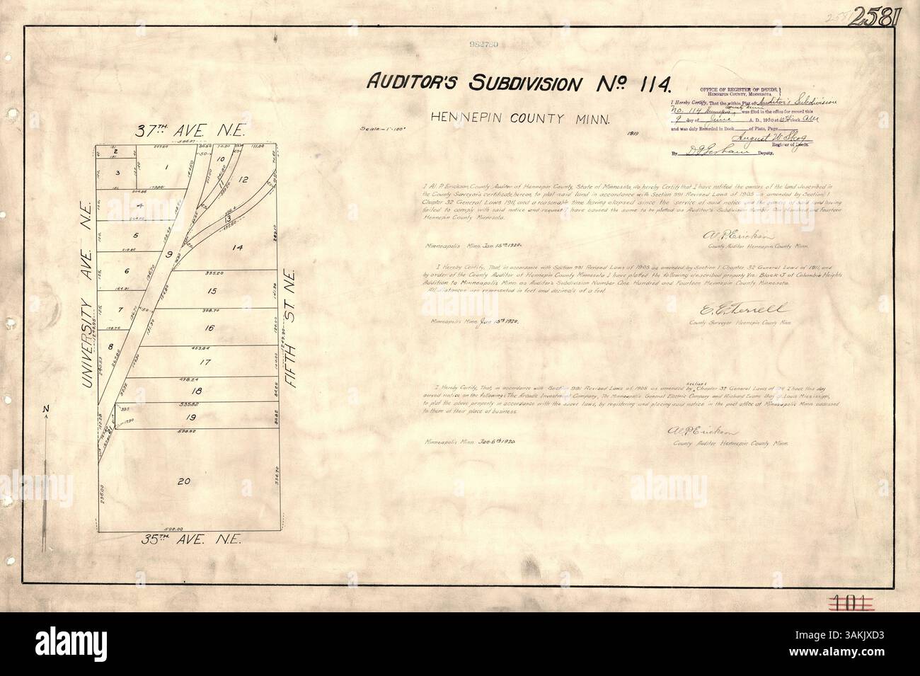 A land subdivision map detailing Auditor's Subdivision No. 114. This ...