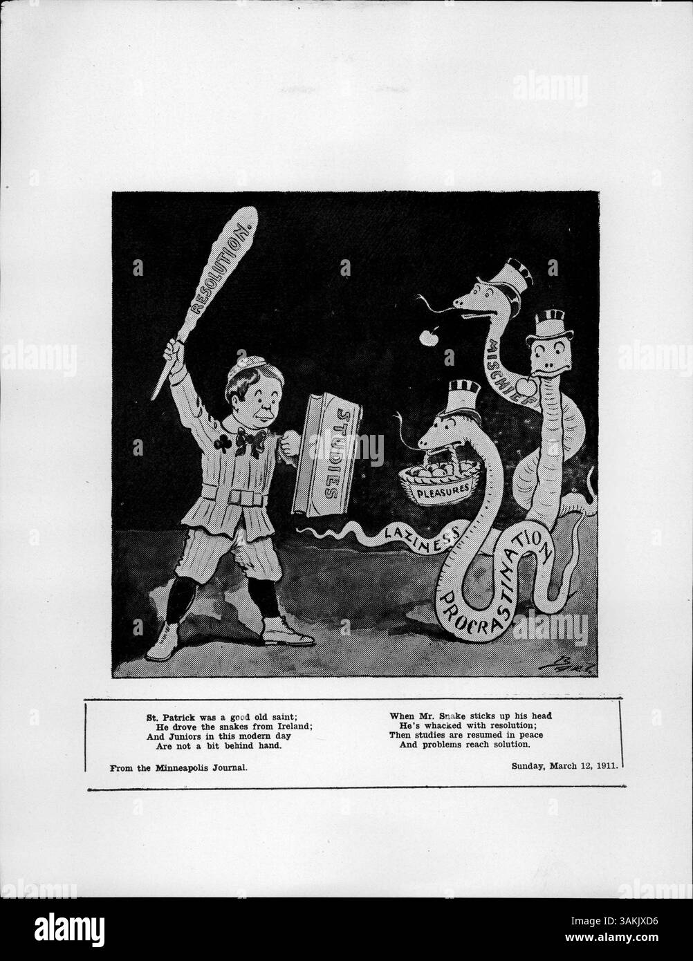 This untitled image features a boy driving off snakes representing bad ...