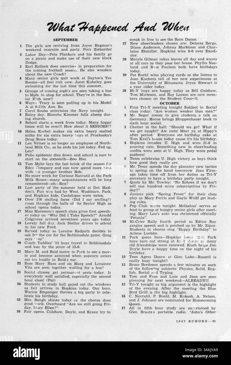 The 1947 'Echoes' yearbook from Hopkins High School documents the ...