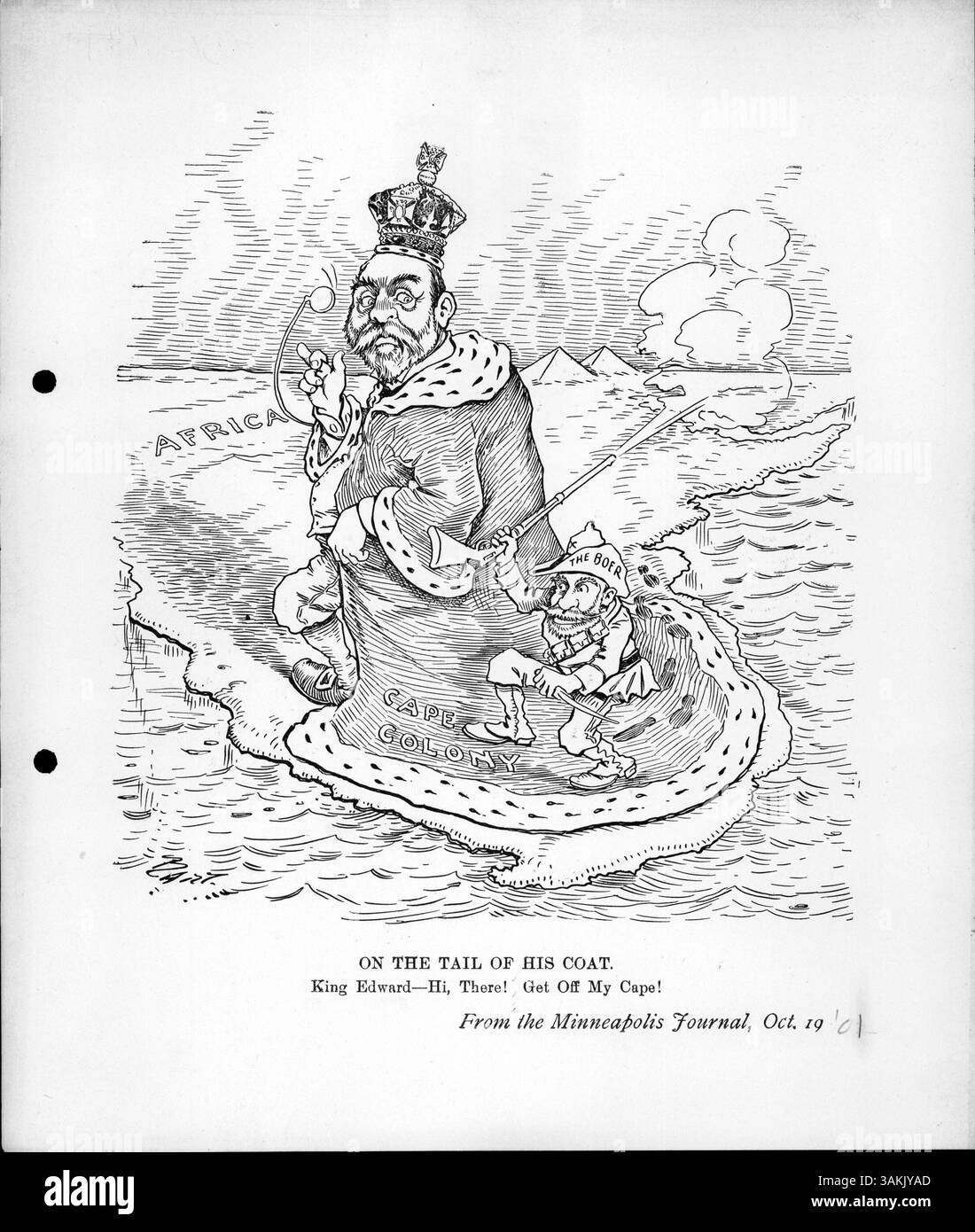 This cartoon from the Boer War depicts a Boer standing on King Edward's ...