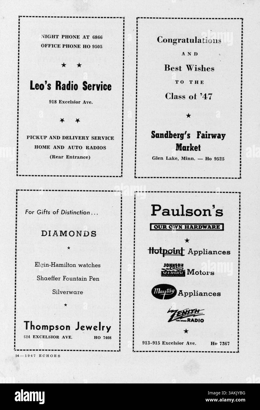 The 1947 'Echoes' yearbook from Hopkins High School captures the ...