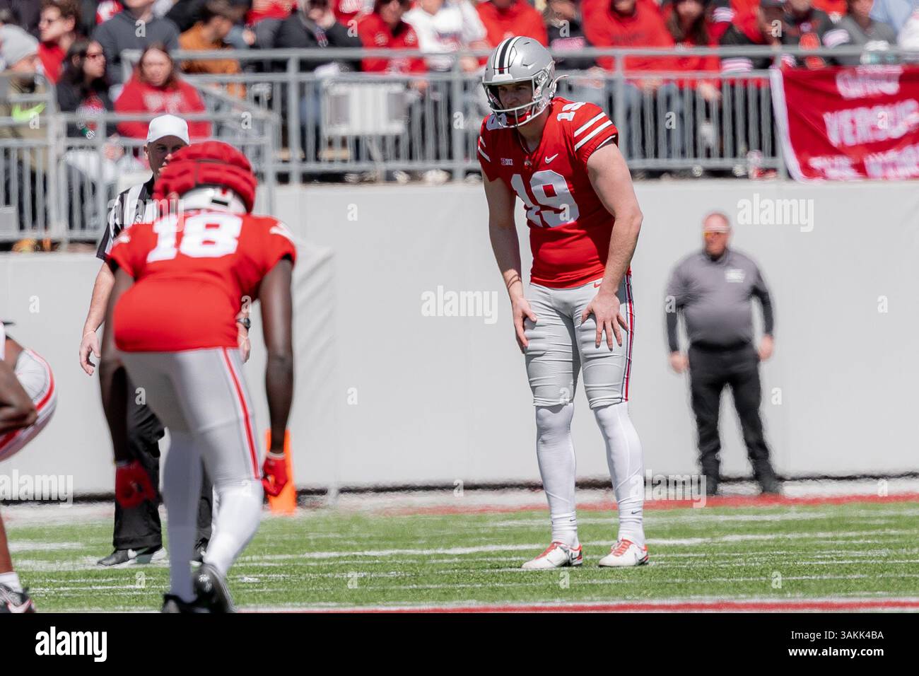 Columbus, Ohio, USA. 12th Apr, 2025. Ohio State Buckeyes punter Nick ...