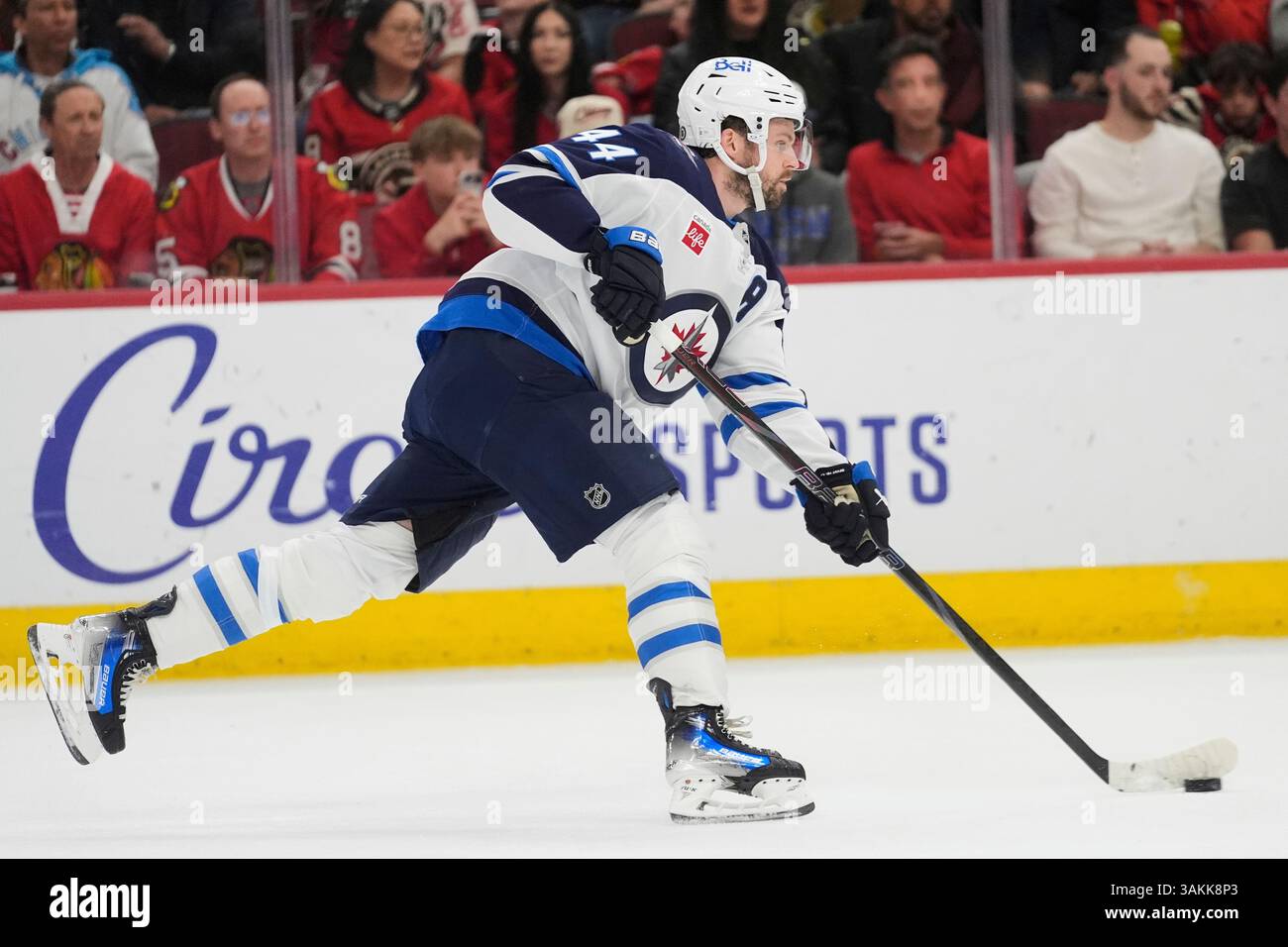 Winnipeg Jets defenseman Josh Morrissey shoots during the first period ...