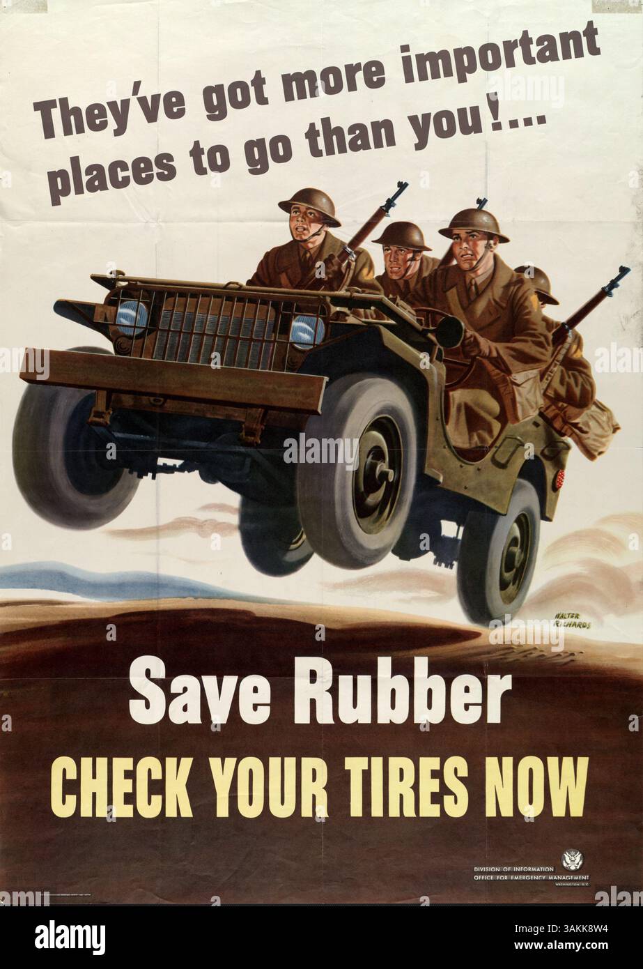 This 1942 wartime image shows soldiers driving a jeep through a desert ...