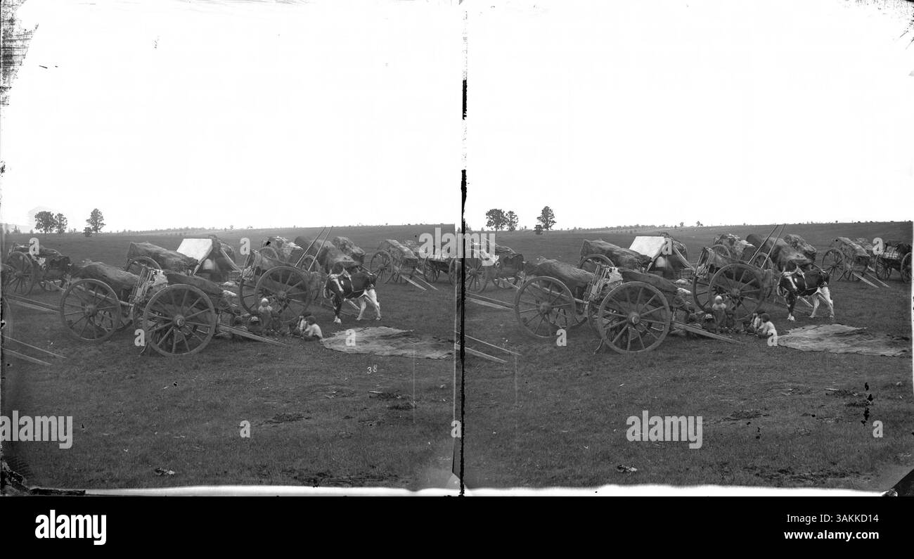 A historical depiction of Red River carts camped near St. Paul ...