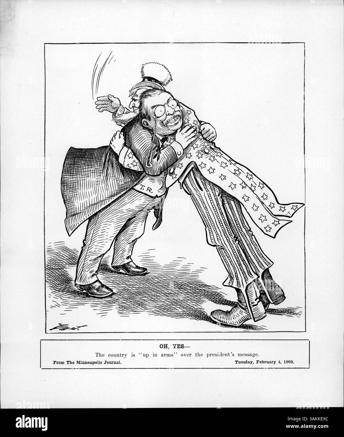 The illustration 'Oh Yes Oh Yes' depicts Uncle Sam embracing Theodore ...