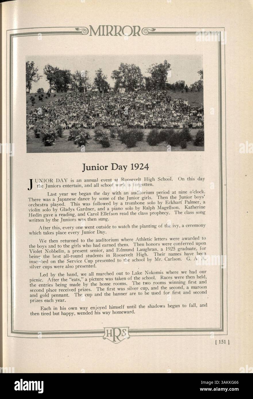 The 'Mirror' yearbook of 1925 from Roosevelt High School features a ...