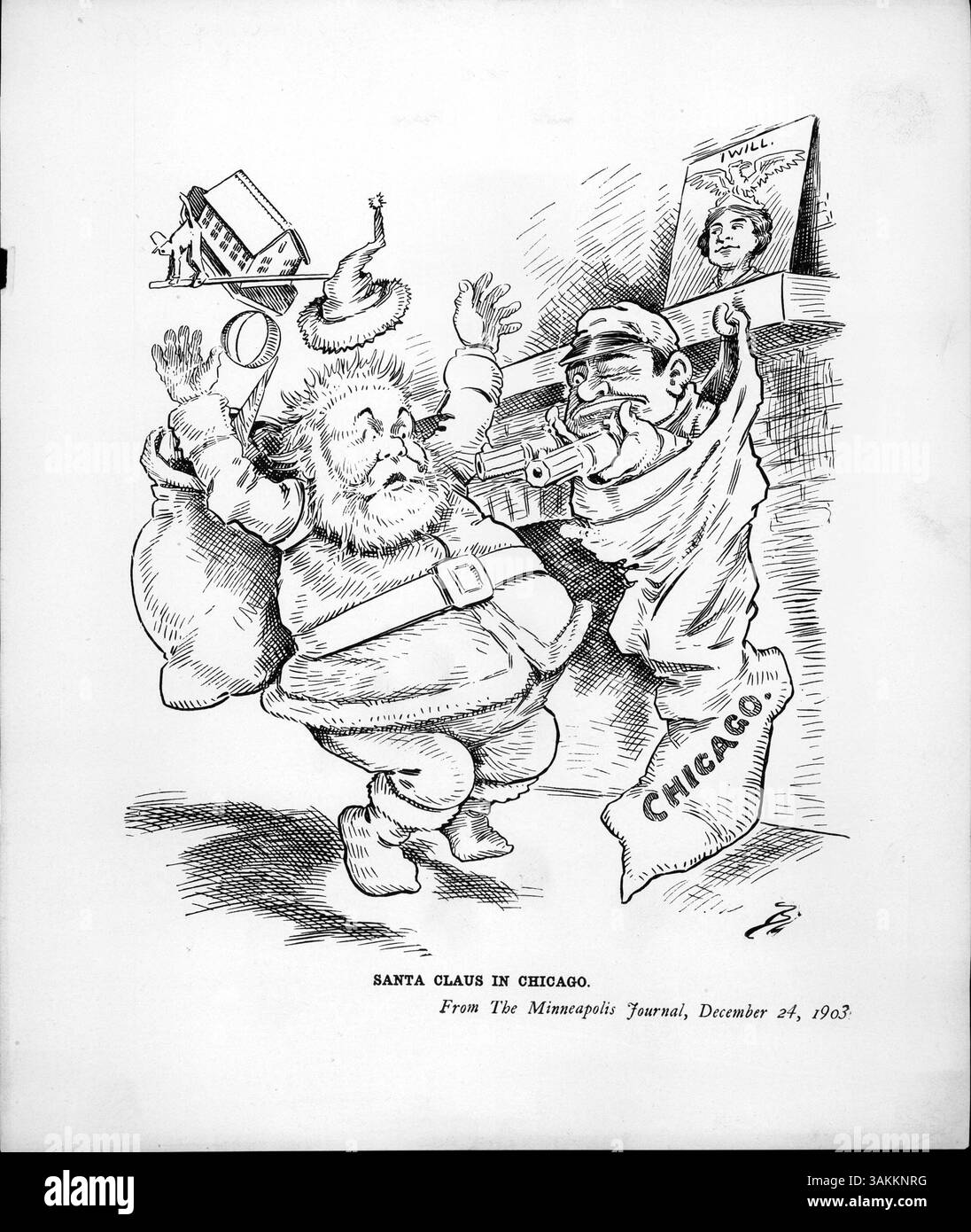 This image humorously depicts a gangster popping out of a Christmas ...