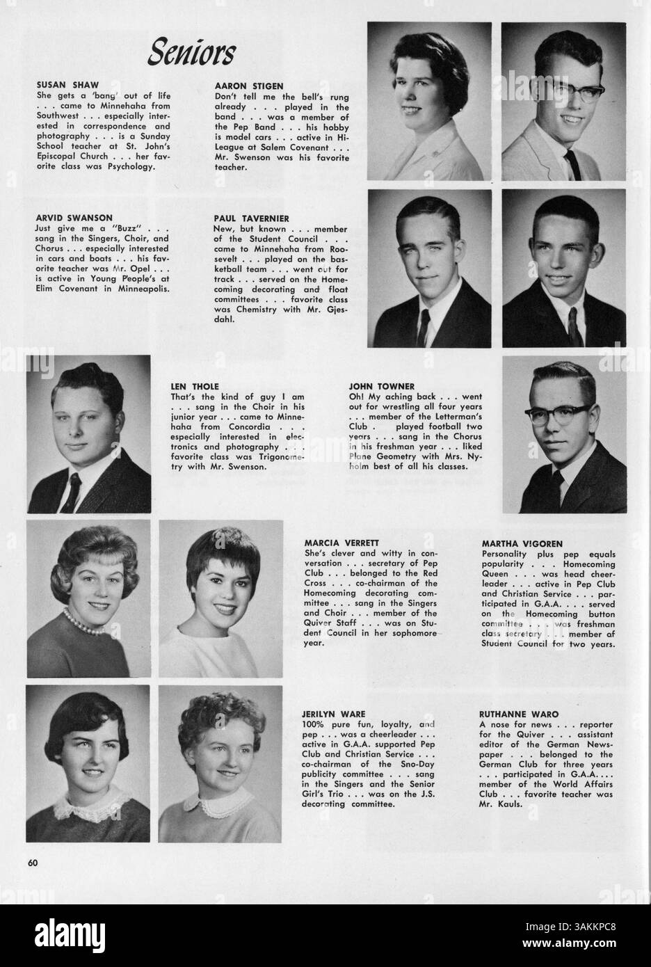 The 1960 'Antler' yearbook at Minnehaha Academy documents students ...