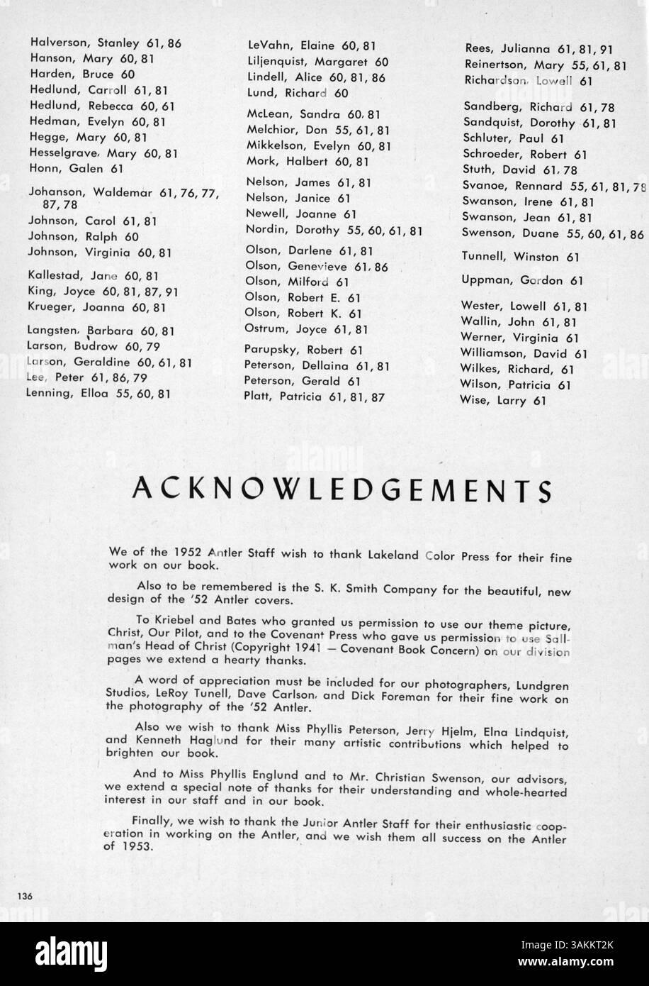 The 1952 Antler Yearbook from Minnehaha Academy highlights the key ...