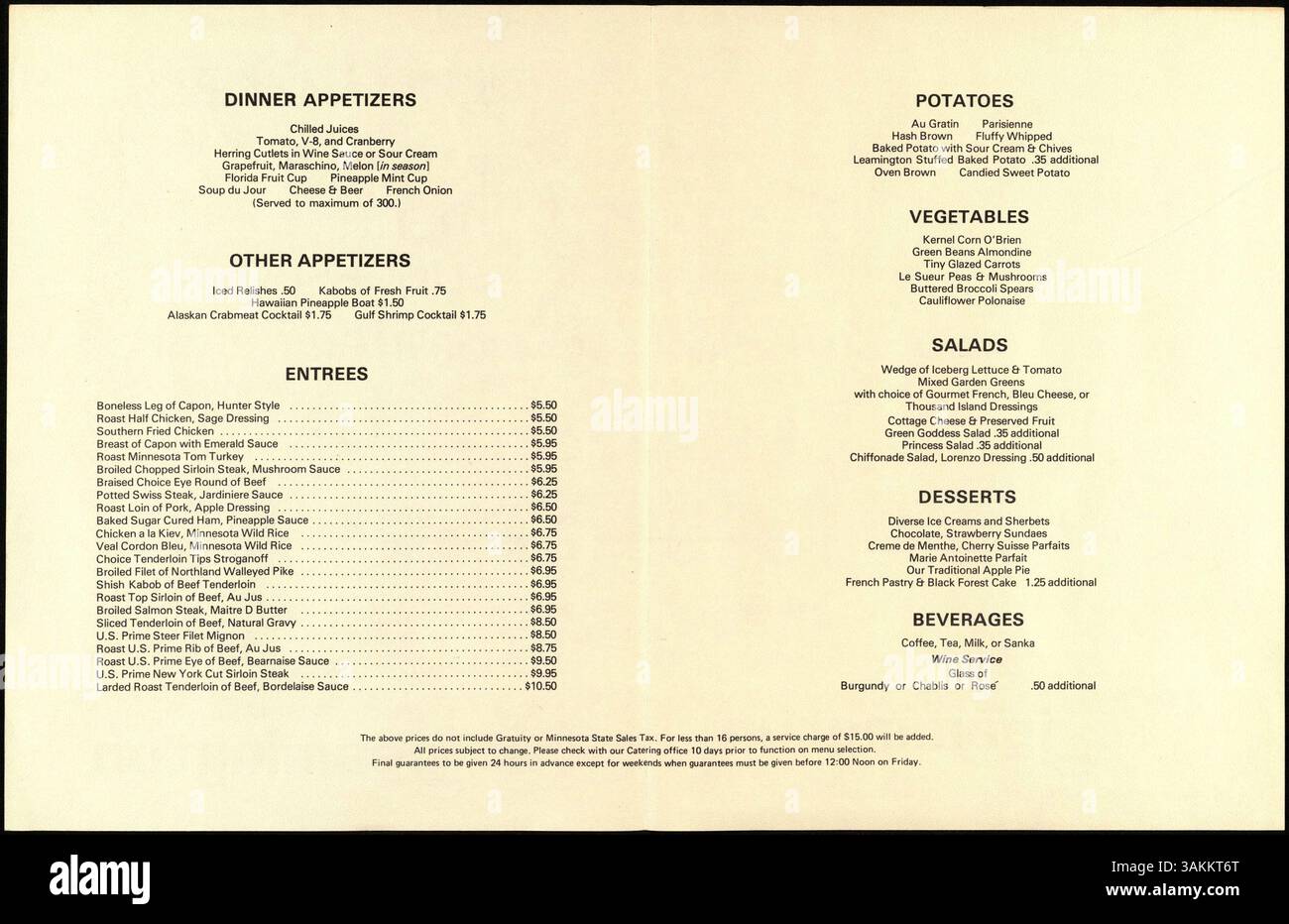 A bi-fold dinner menu from Hotel Leamington, listing appetizers ...