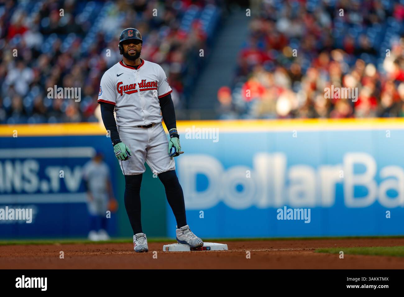 Cleveland, Ohio, USA. 12th Apr, 2025. Cleveland Guardians first base ...