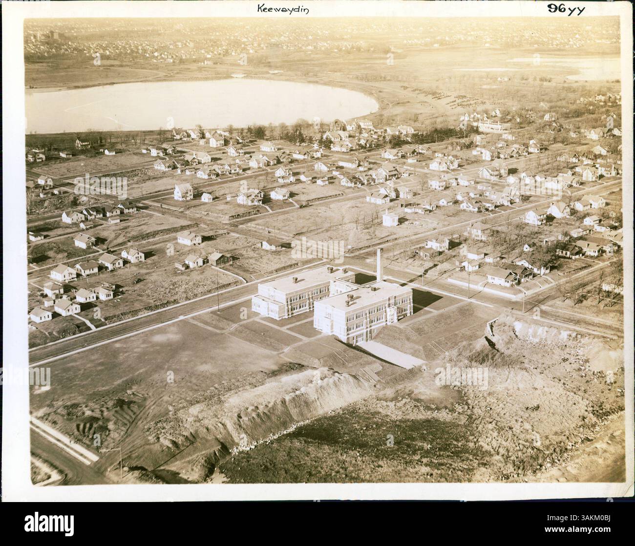 An aerial view of Keewaydin School, completed in 1928, shows the school ...