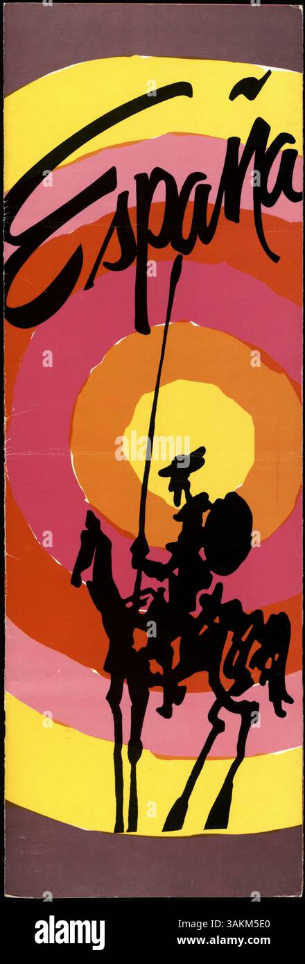 This tri-fold menu, featuring bright neon colors and a Don Quixote ...