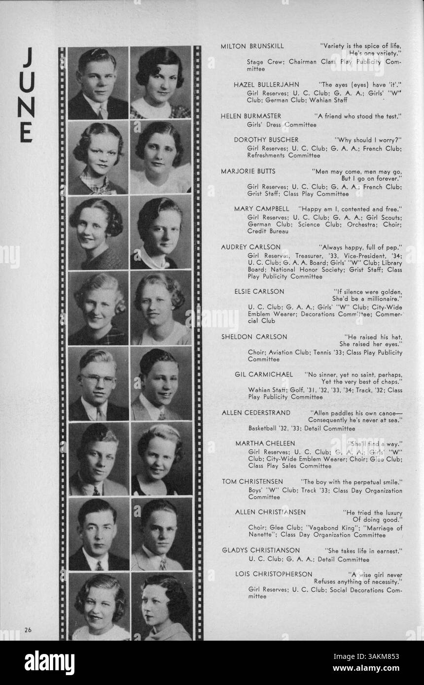 The 1934 'Wahian' yearbook from Washburn High School documents the ...