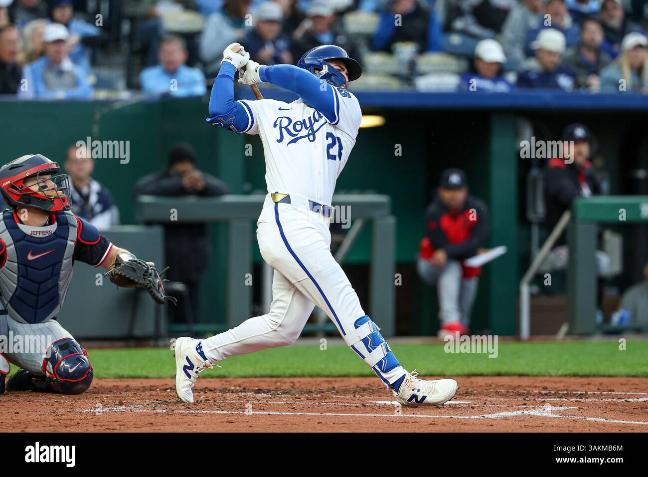 April 8, 2025: Kansas City Royals center fielder Kyle Isbel (28) bats ...