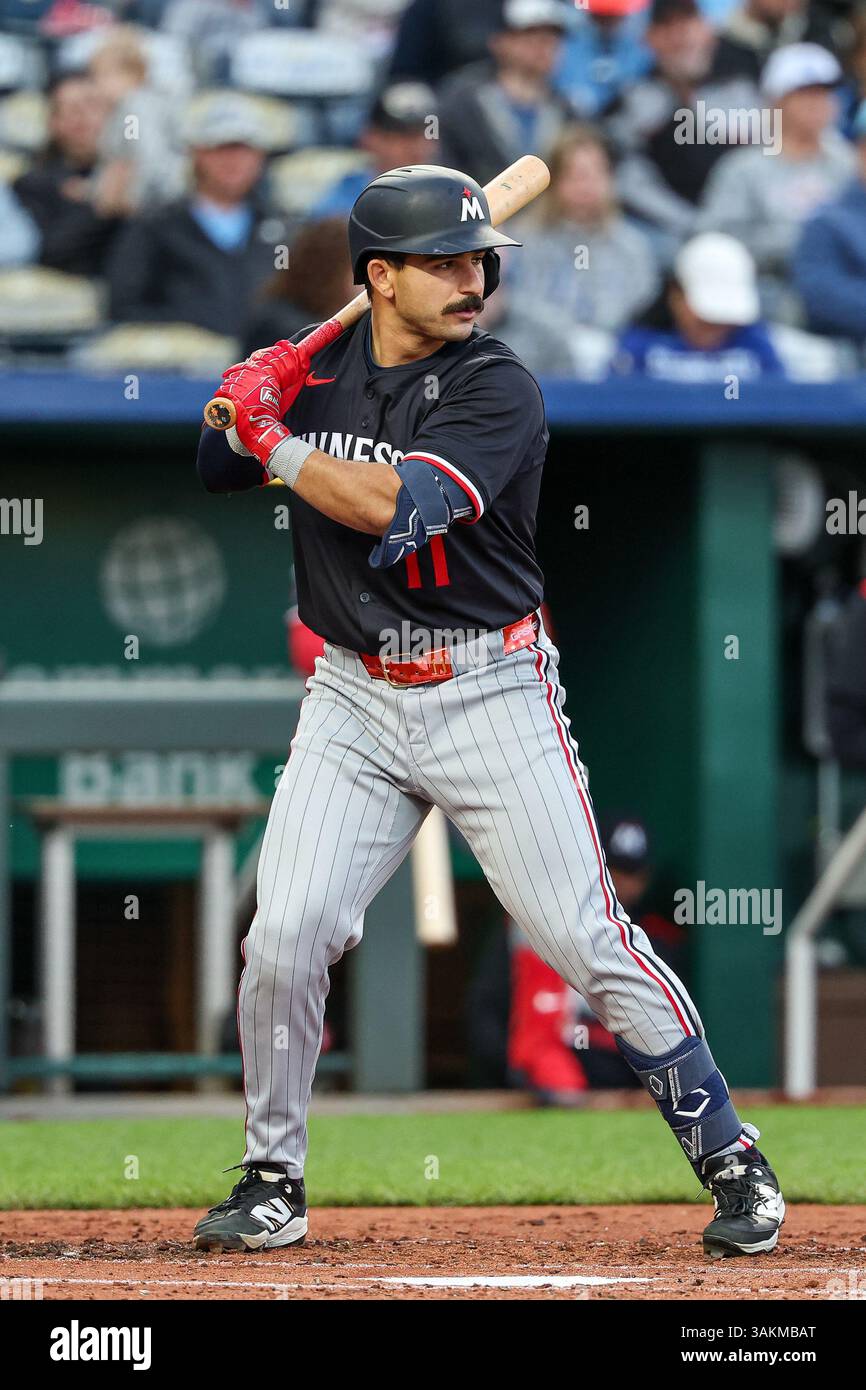 Kansas City, MO, USA. 8th Apr, 2025. Minnesota Twins second baseman ...