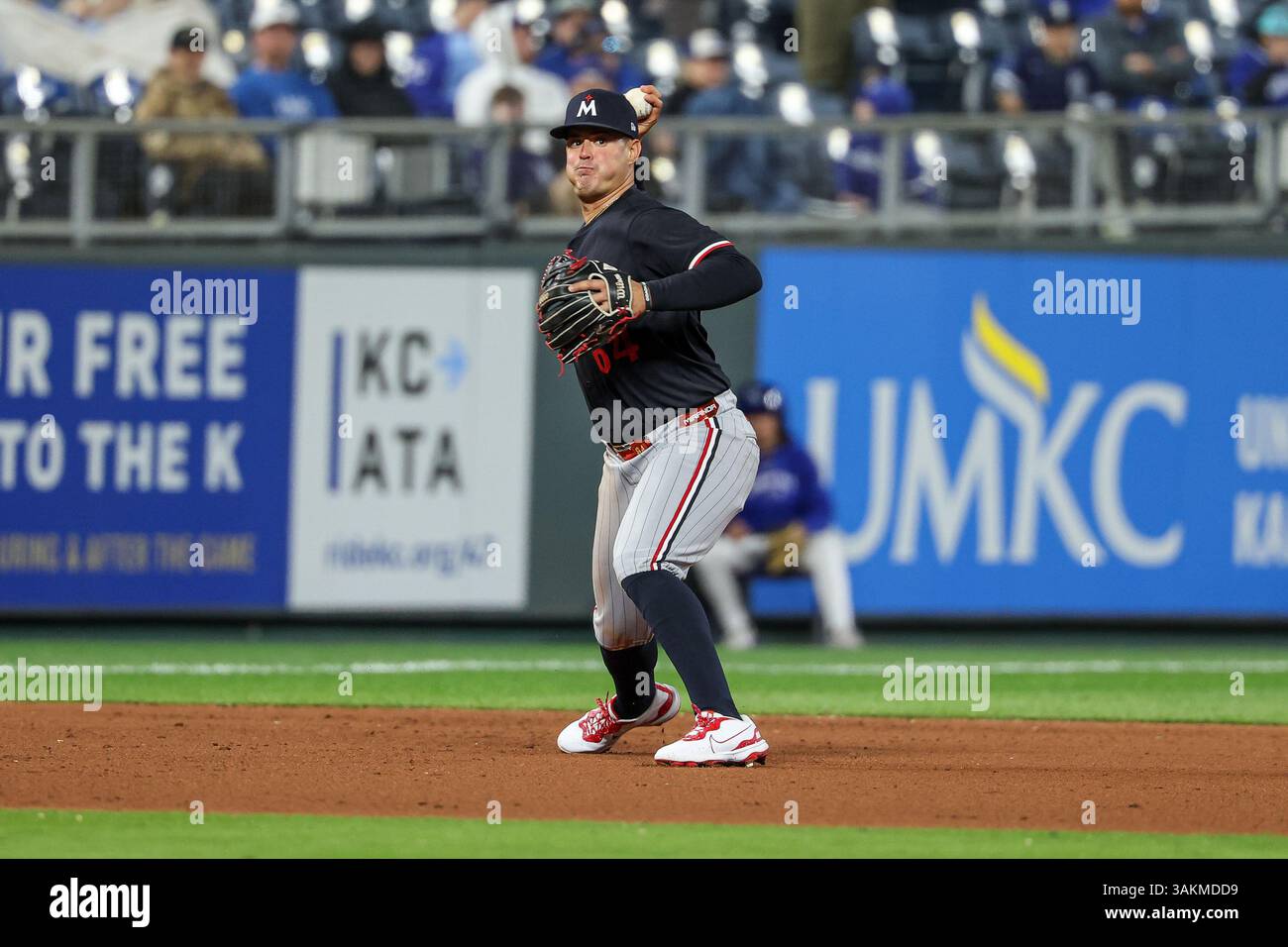 April 8, 2025: Minnesota Twins third baseman Jose Miranda (64) throws ...