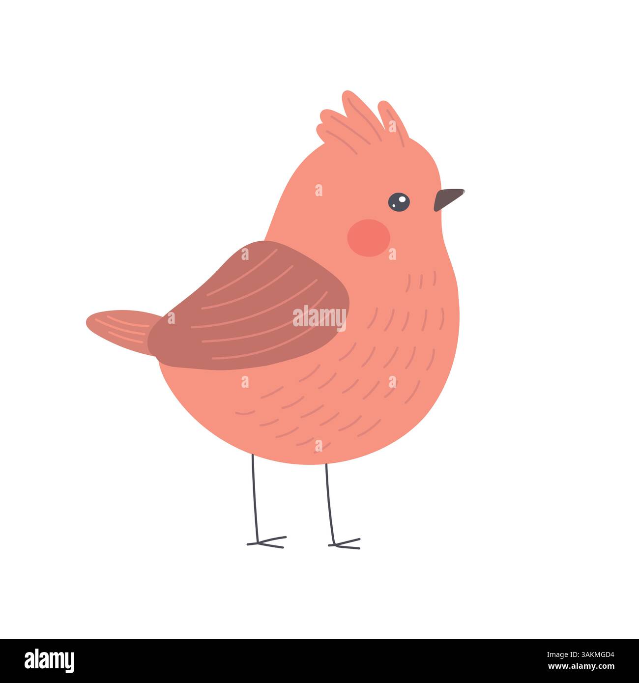 Fluffy orange bird with brown wings and rosy cheeks in minimalist style ...