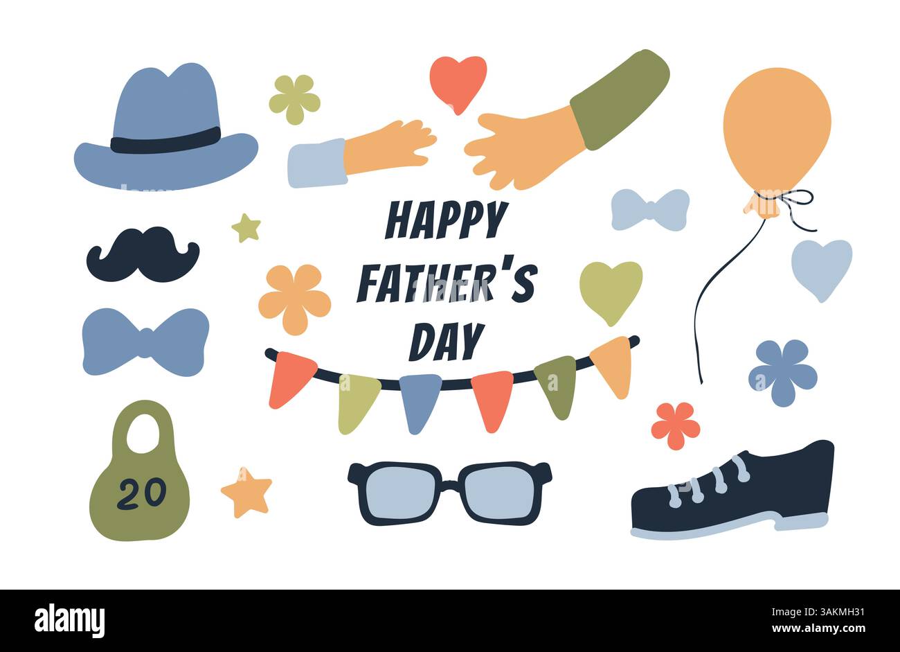 Father's day set. Cute elements for design on a white background Stock ...