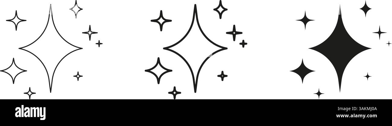 Sparkles And Stars Line And Solid Icon Set. Shiny Starburst And Glitter Symbol Collection ...