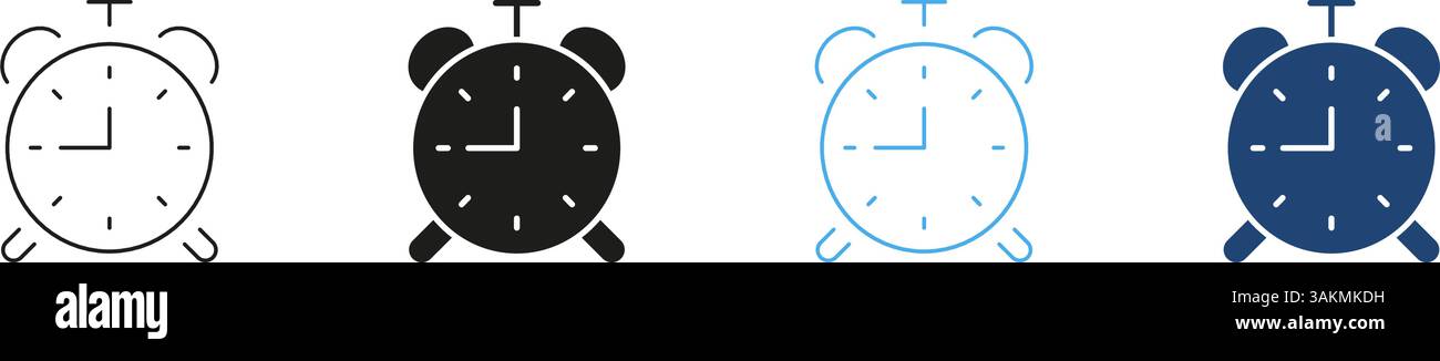Alarm Clock Line and Silhouette Icon, Symbol of Time Management in ...