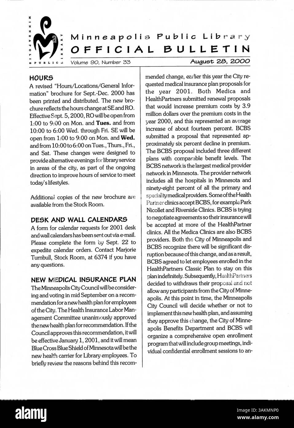 The Minneapolis Public Library Official Bulletin from 2000 is a weekly ...