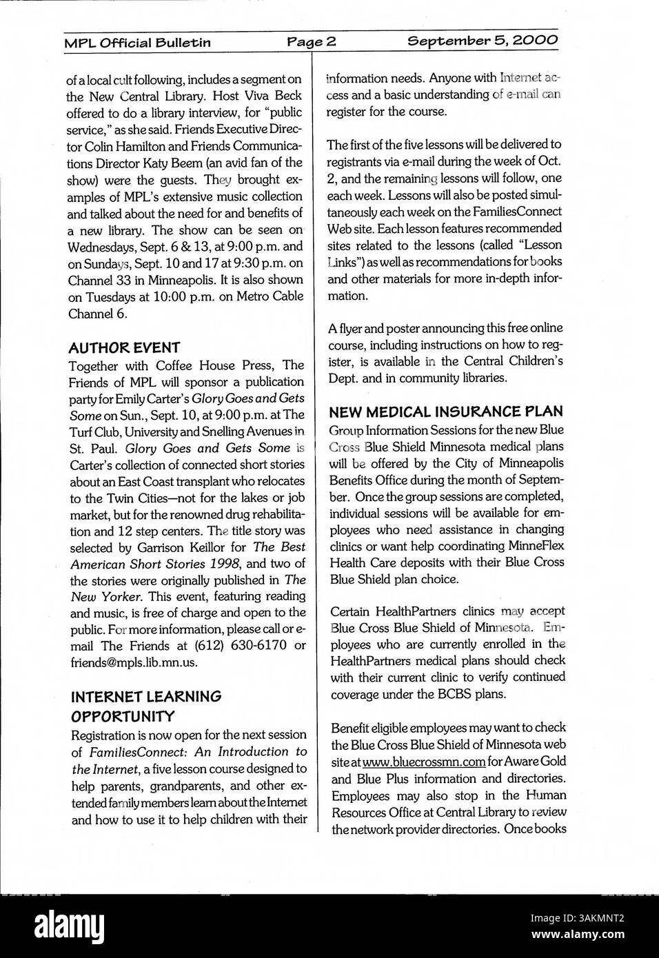 The Minneapolis Public Library's 2000 Official Bulletin is a weekly ...