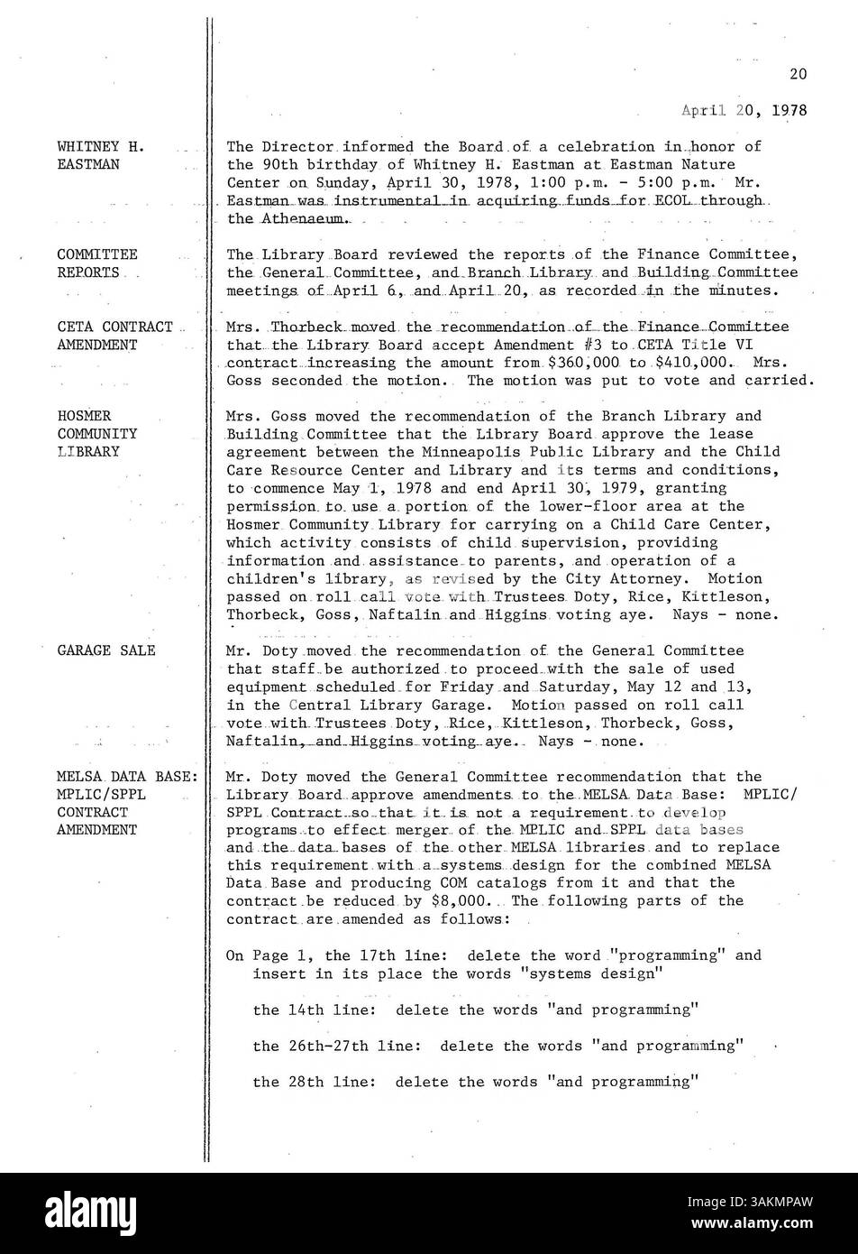 The 1978 meeting minutes for the Minneapolis Public Library Board of ...