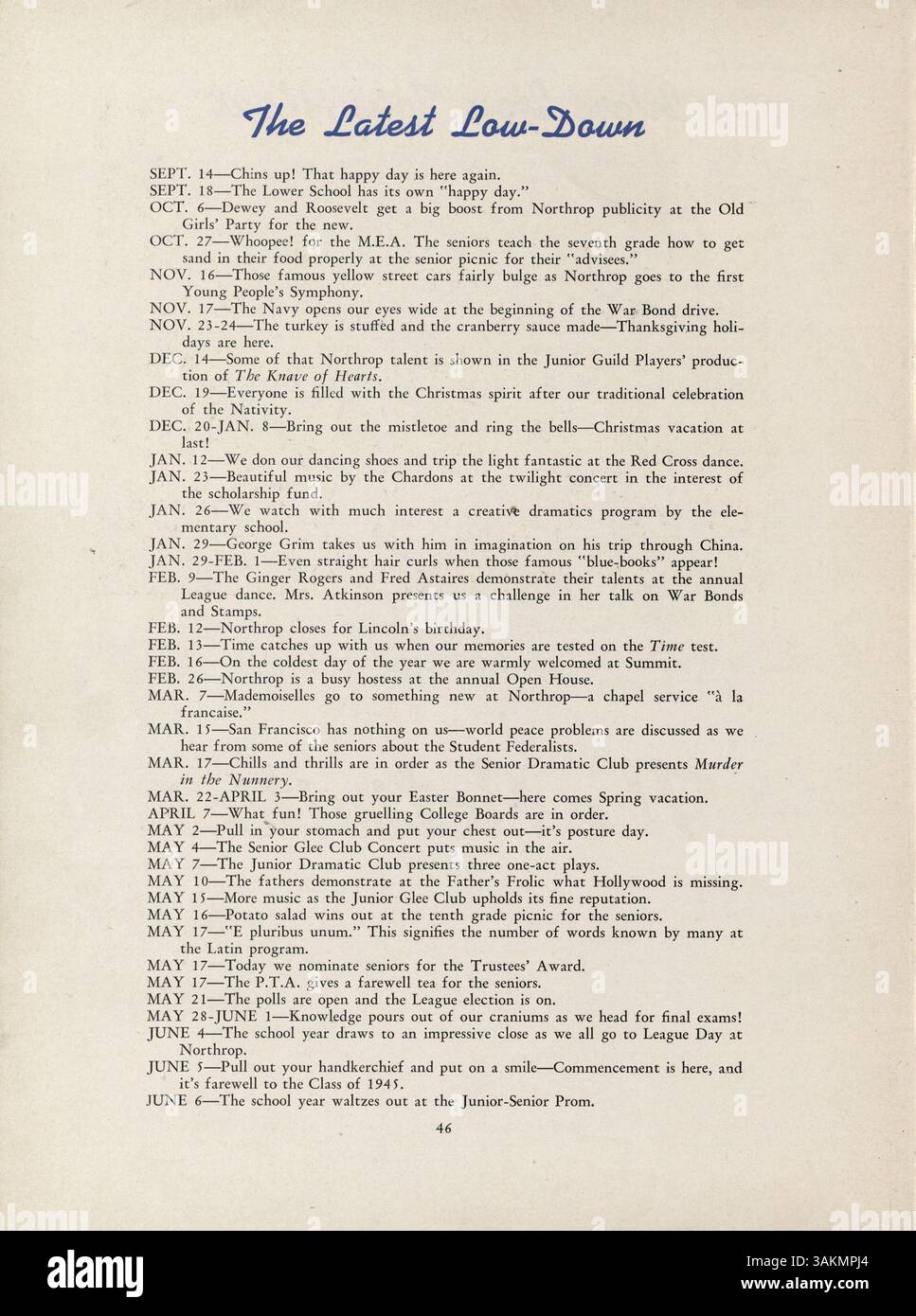 The 1945 edition of the Northrop Collegiate Yearbook, Tatler, showcases ...