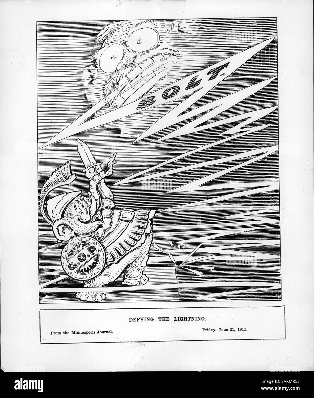 A political cartoon featuring a bolt of lightning striking a G.O.P ...