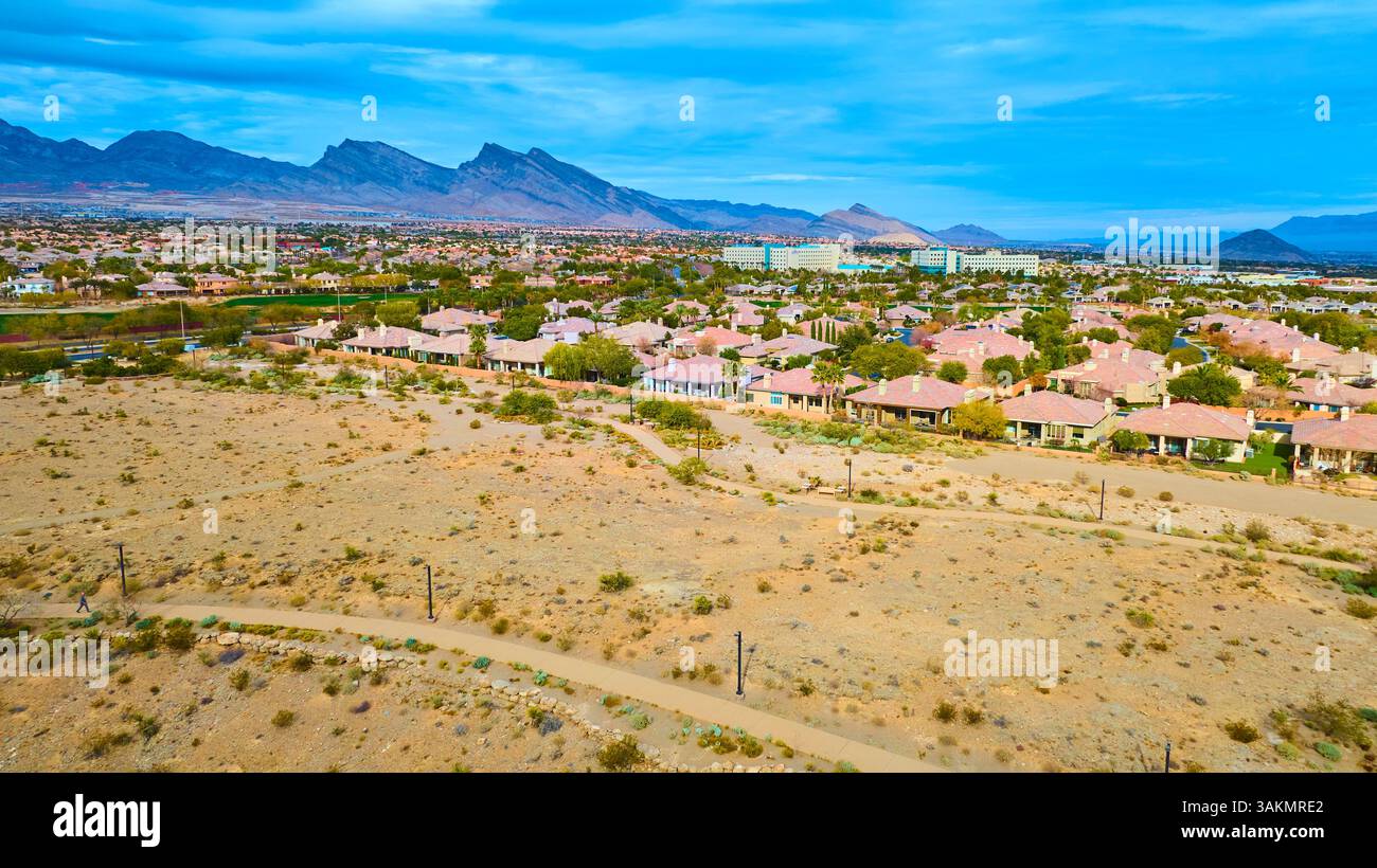 Aerial Suburban Sprawl and Desert Transition Las Vegas Panorama Stock ...