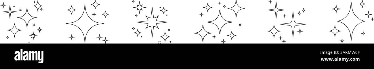 Sparkle And Shine Elements Line Icon Set. Illuminated Star Designs Outline Symbol Collection ...