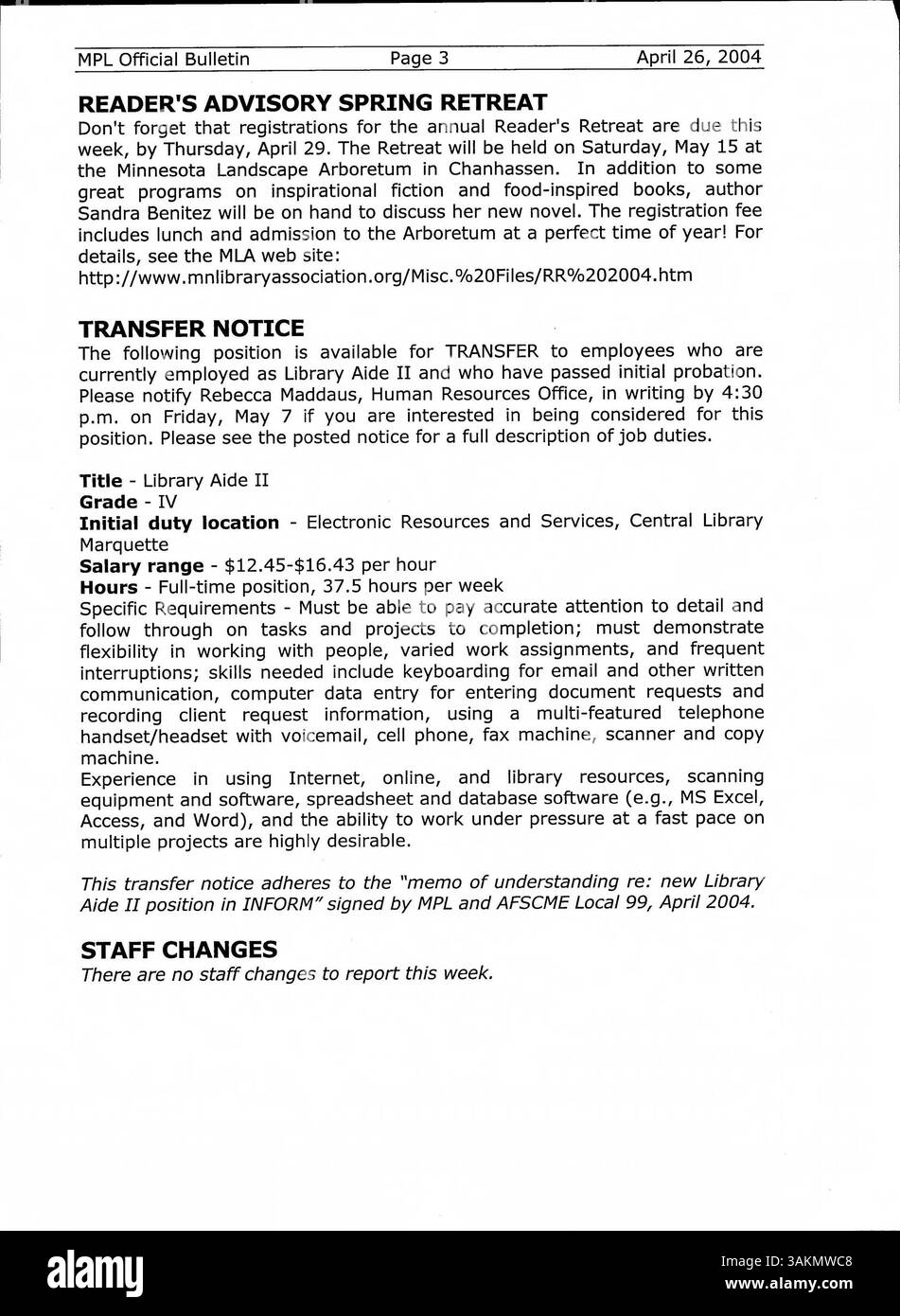 This 2004 Minneapolis Public Library Official Bulletin presents updates ...