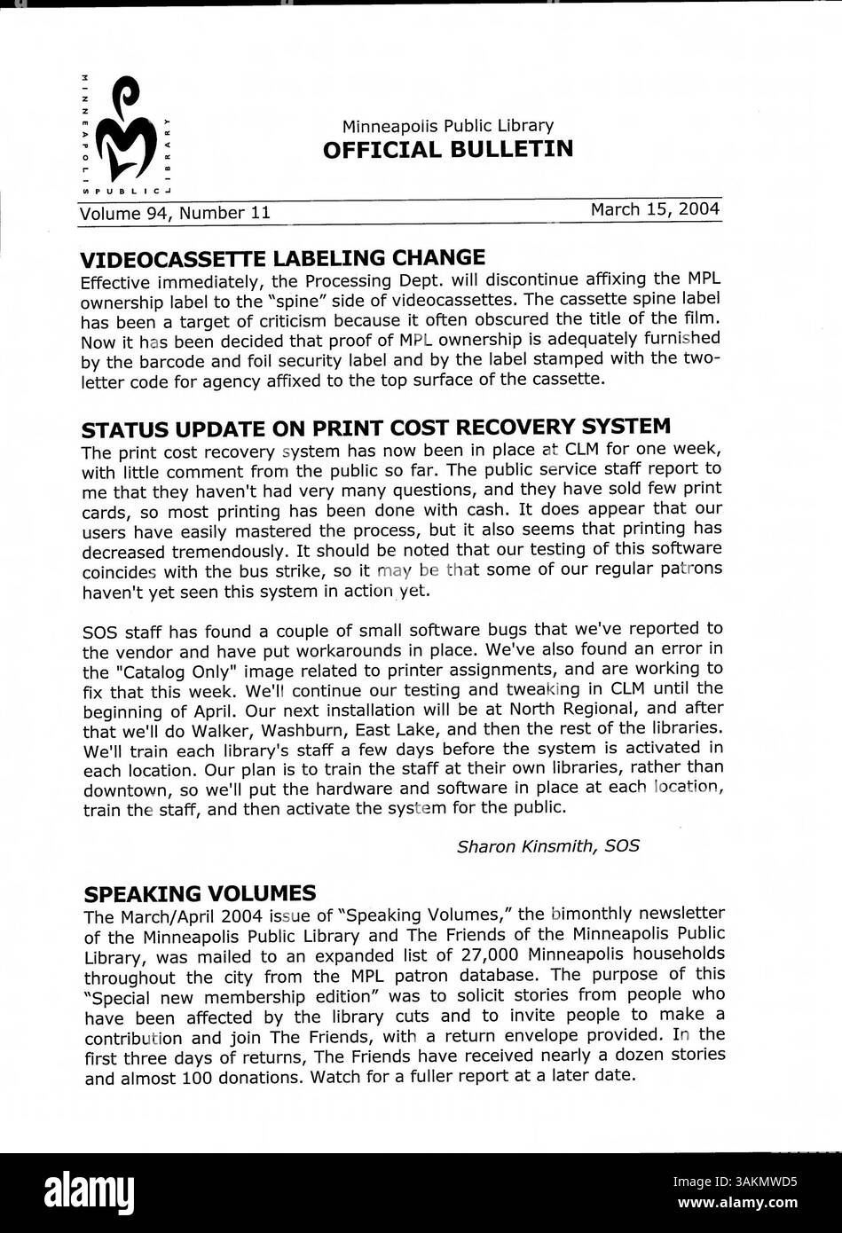 The Minneapolis Public Library Official Bulletin from 2004 is a weekly ...