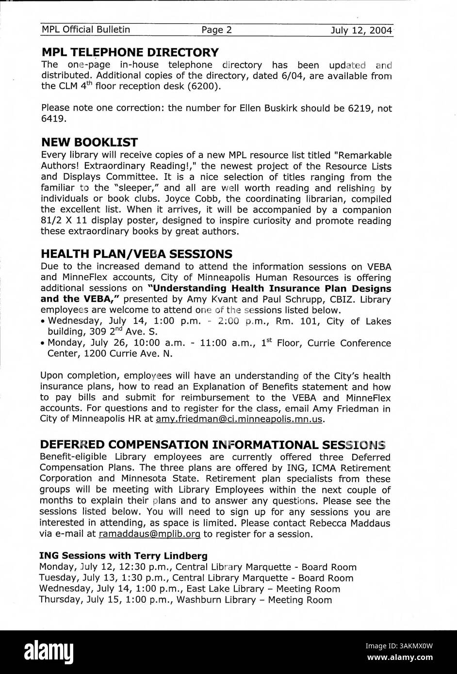 This weekly Minneapolis Public Library Official Bulletin from 2004 ...