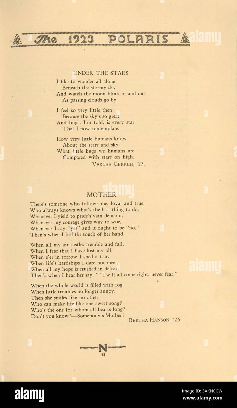 The 1923 'Polaris' Yearbook from North High School records the ...