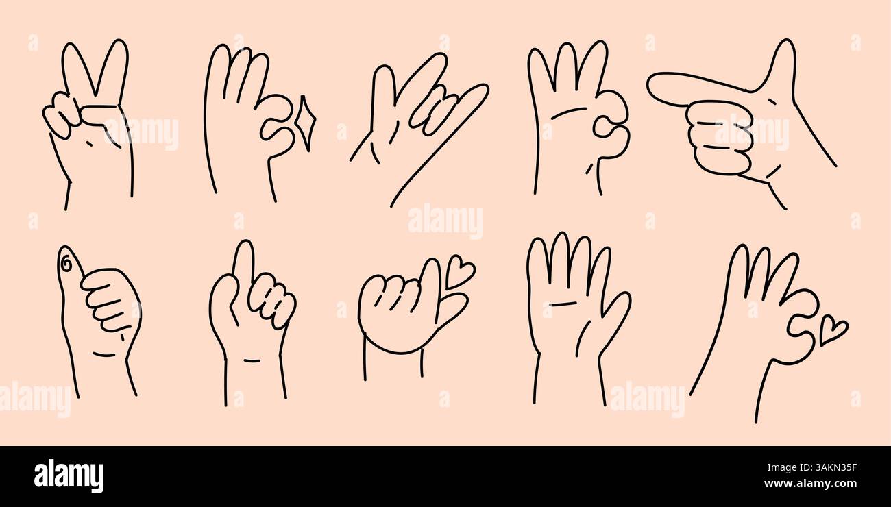 Gestures and hands showing non verbal elements of communication. Ve ...