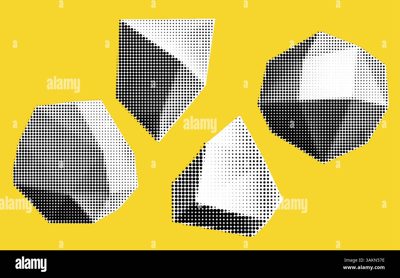 Dynamic collage of halftone shapes on a striking yellow background ...