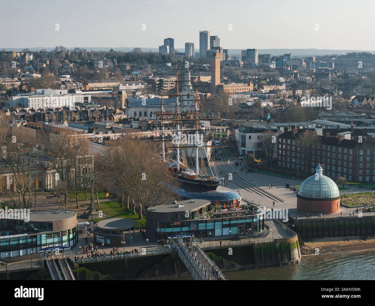 Aerial View of Greenwich Featuring Cutty Sark and Foot Tunnel Dome ...