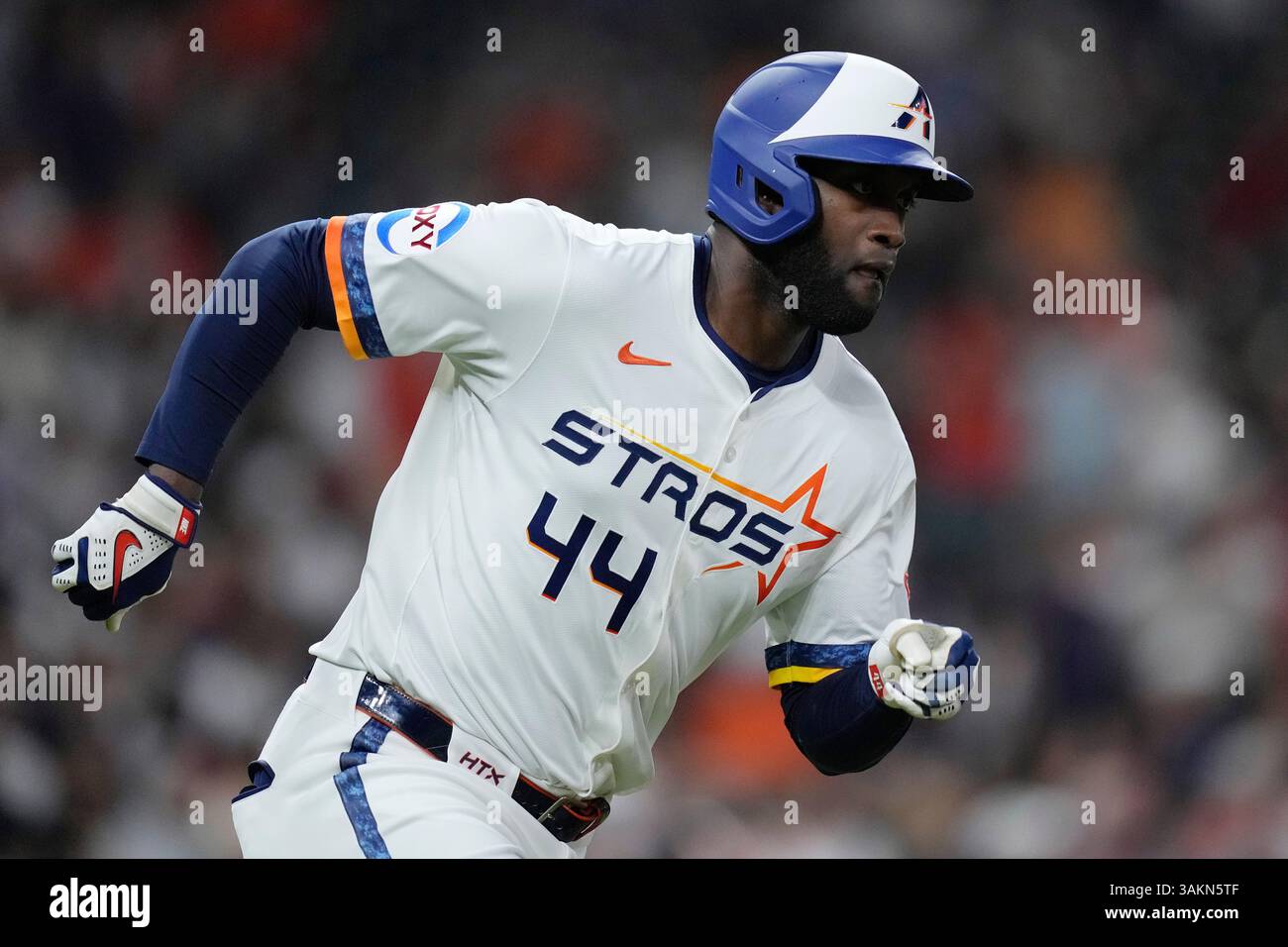 Houston Astros designated hitter Yordan Alvarez runs the bases after ...