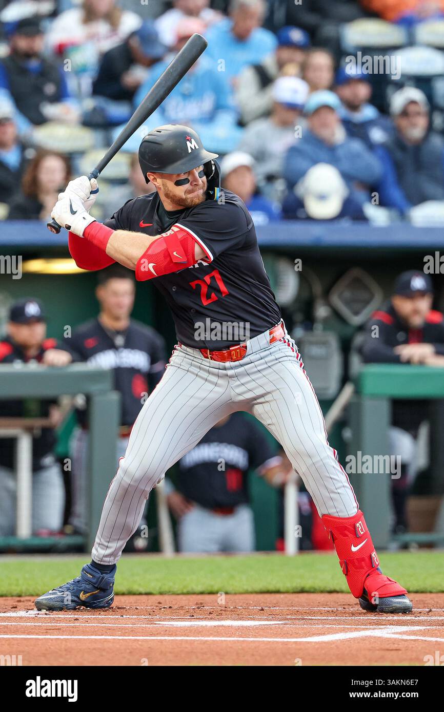 April 8, 2025: Minnesota Twins catcher Ryan Jeffers (27) bats against ...