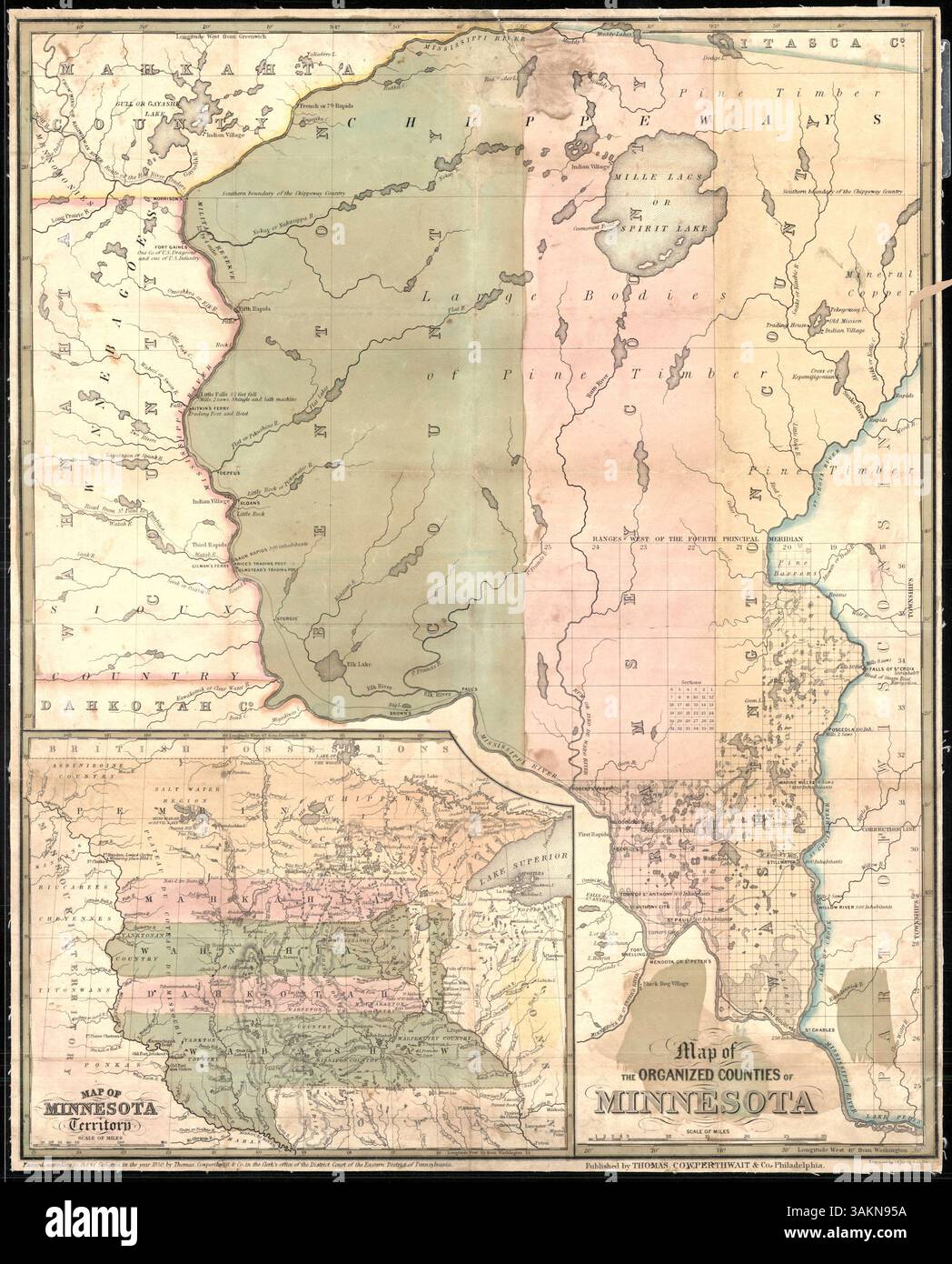This map shows the organized counties of Minnesota, including Ramsey ...