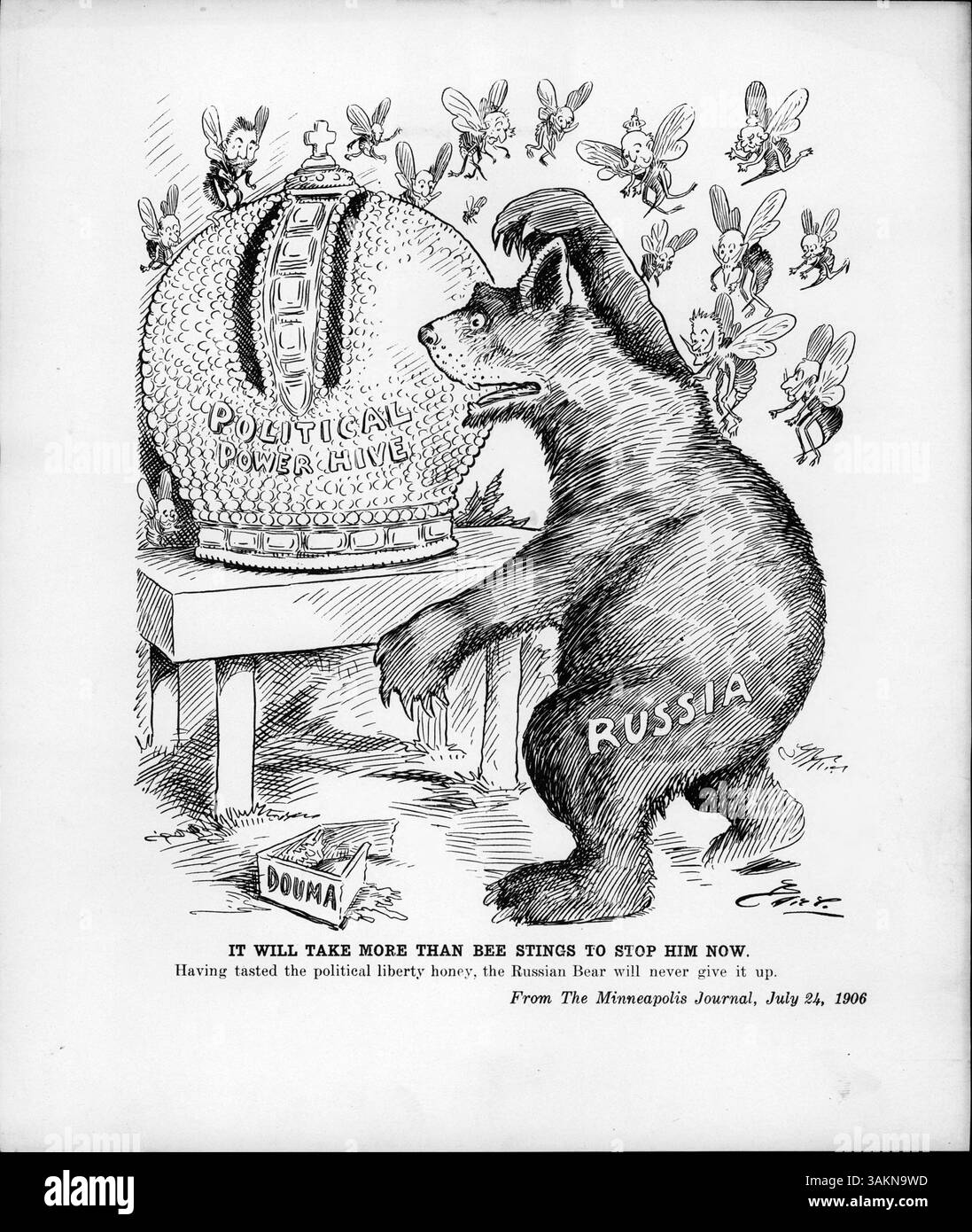 A political cartoon featuring the Russian Bear attempting to overpower ...