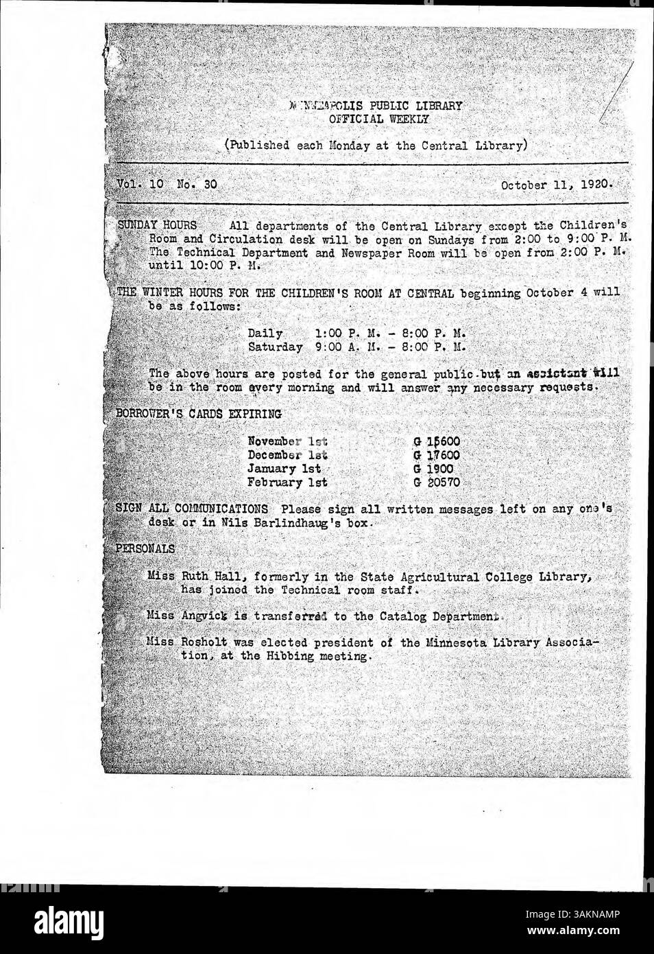 The 1920 weekly bulletin for employees of the Minneapolis Public ...