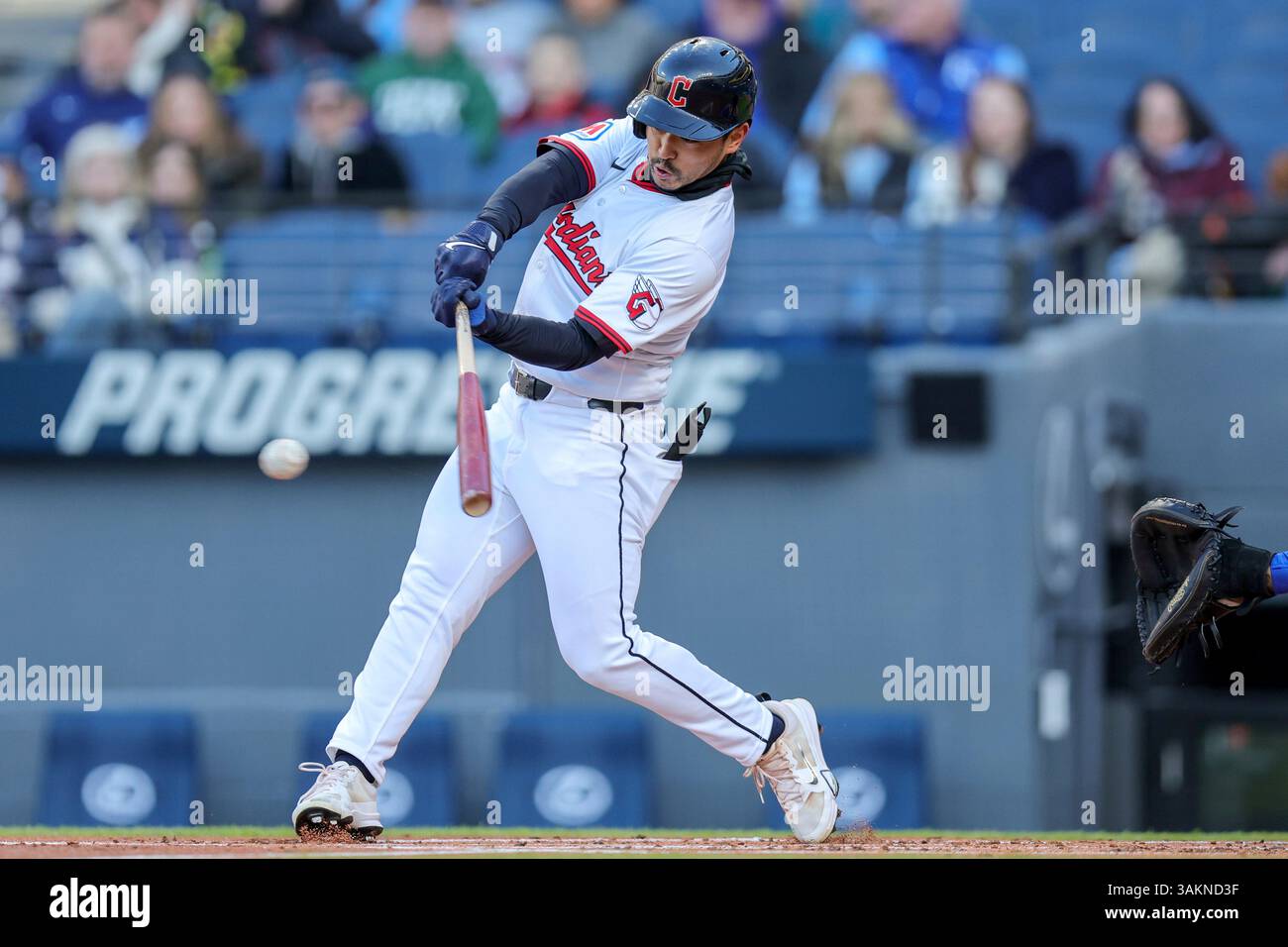 CLEVELAND, OH - APRIL 12: Cleveland Guardians left fielder Steven Kwan ...